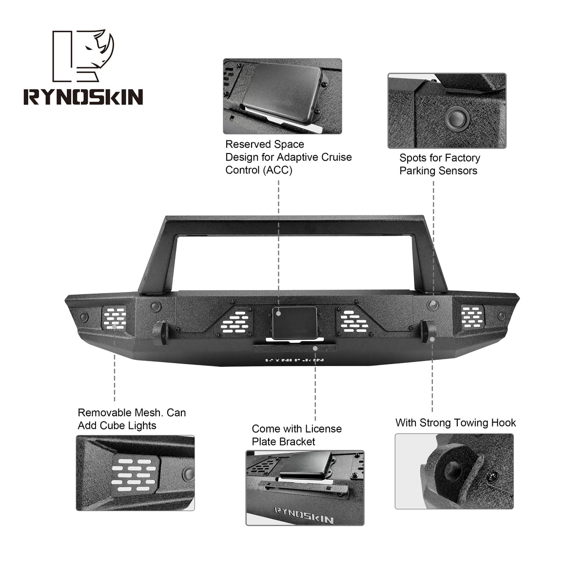 RYNOSKIN Front Bumper Fit 2021-2024 Ford Bronco Off-Road All Steel Bro